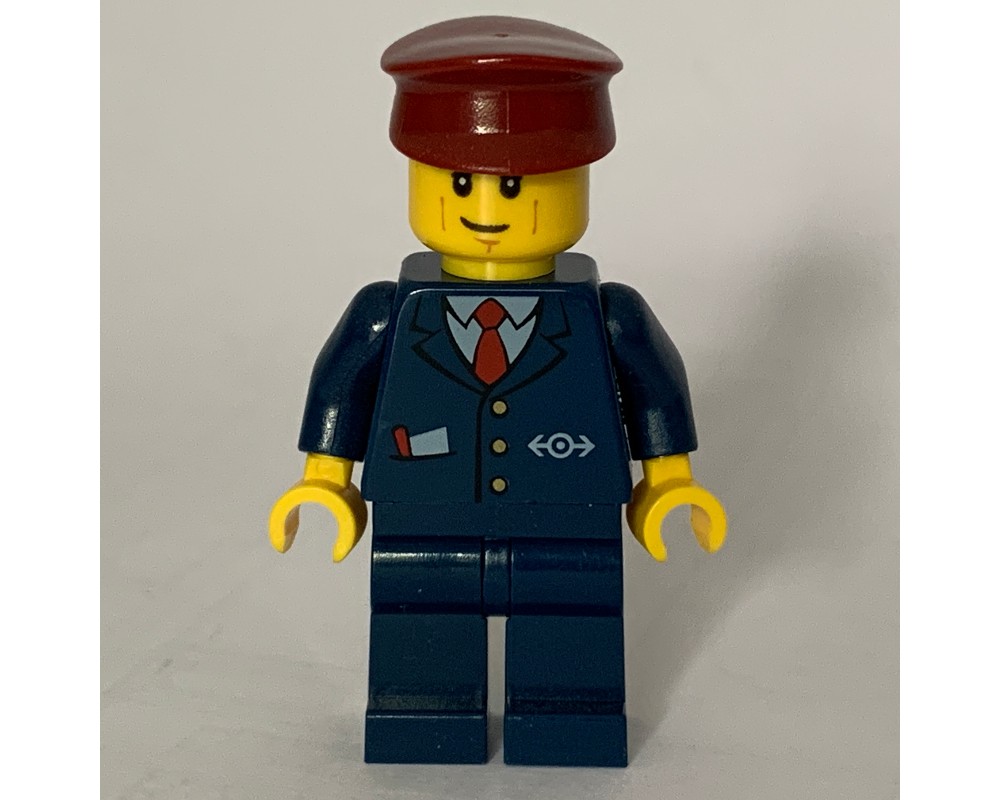 LEGO Set fig-009282 Train Conductor, Dark Blue Suit with Tie and Train ...
