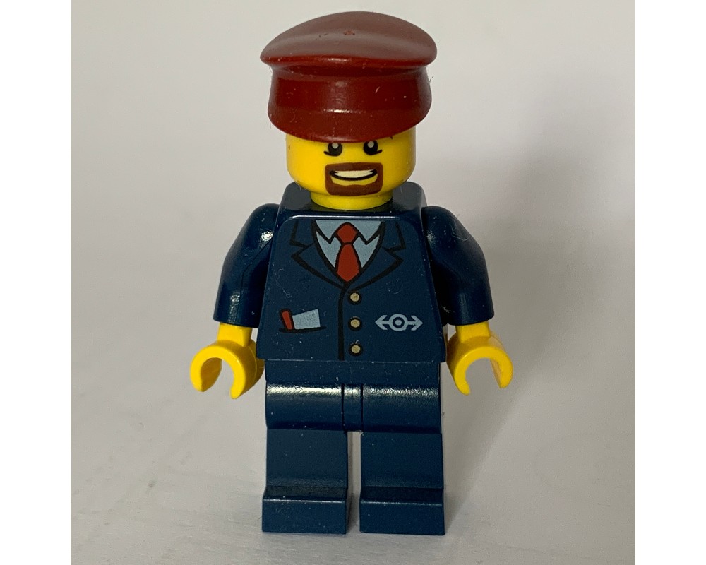 LEGO Set fig-009290 Train Conductor, Dark Blue Suit with Tie and Train ...