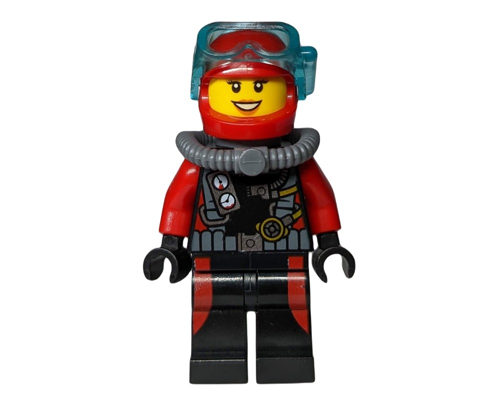 LEGO Set fig-009756 Diver, Woman, Black and Red Wetsuit with Gauges ...