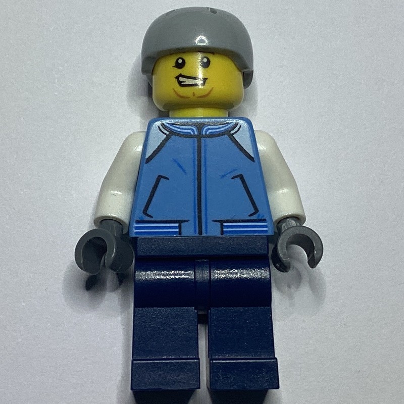 LEGO Set fig-009832 Man, Bright Light Blue Letterman Jacket, Dark Blue ...
