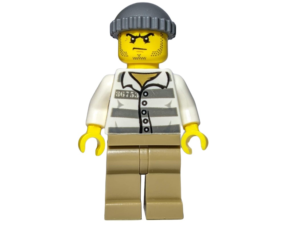 LEGO Set fig-010782 Criminal, Prison Shirt '86753', Dark Tan Legs, Hat ...