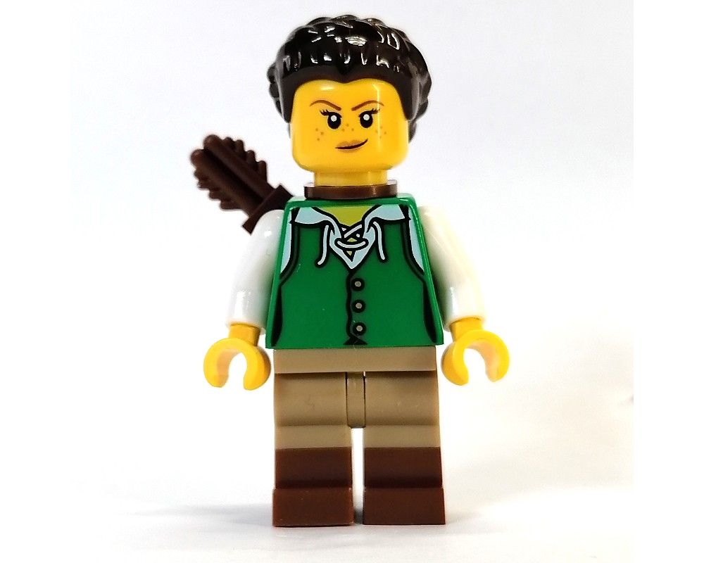 LEGO Set fig-010921 Woman - Green Tunic, Dark Tan/Reddish Brown Legs ...